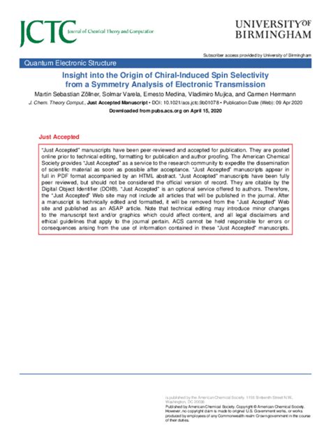 Pdf Insight Into The Origin Of Chiral Induced Spin Selectivity From A Symmetry Analysis Of