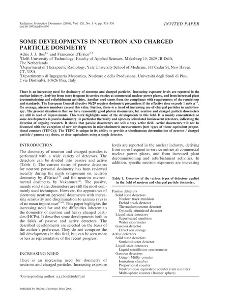 Pdf Some Developments In Neutron And Charged Particle Dosimetry