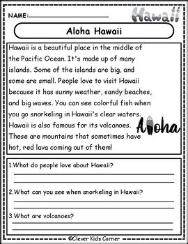 Hawaii Reading Comprehension Passages And Questions For K 2 Hawaii Day