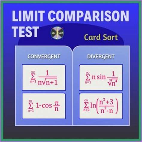 Limit Comparison Test Card Sort 16 Cards Full Solutions By Niki Math