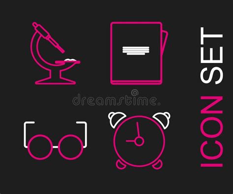Set Line Alarm Clock Glasses Notebook And Microscope Icon Vector Stock Vector Illustration