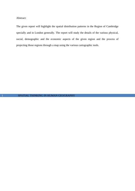 Spatial Thinking In Human Geography Report