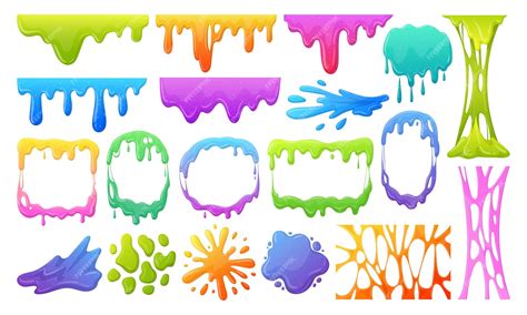Cartoon Slijm Slijm Spatten Gelei Druipende Vlekken Randen En Frames Goo Kleverige Vloeibare