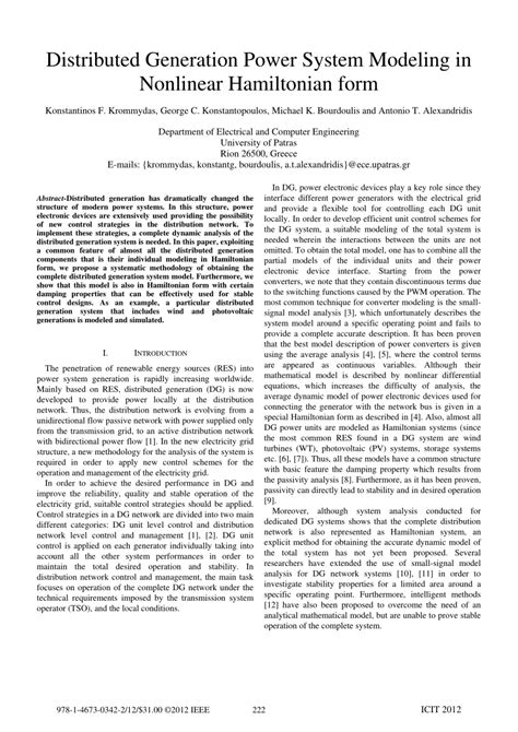Pdf Distributed Generation Power System Modeling In Nonlinear Hamiltonian Form