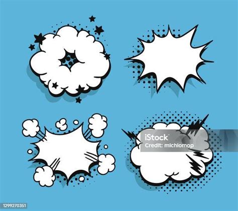 텍스트없이 팝 아트 음성 거품 프레임의 만화 스타일 벡터 컬렉션입니다 파란색 배경에 만화 일러스트 1960 1969 년에 대한