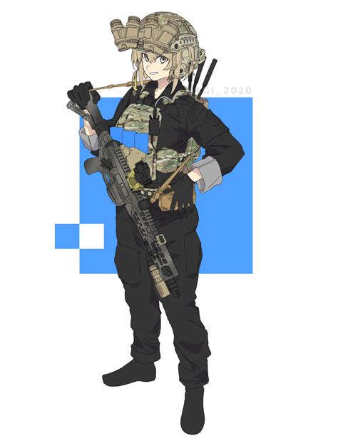 Soutou Nagi Original Sig Sauer Black Footwear Absurdres Commentary Request Highres Weapon