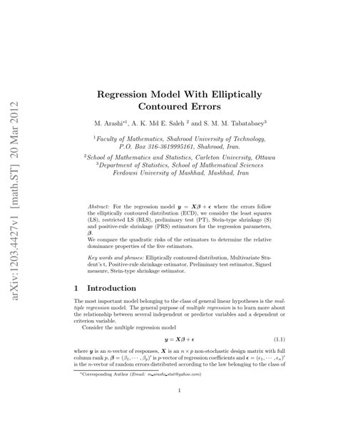 Pdf Regression Model With Elliptically Contoured Errors