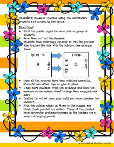 Distributive Property Puzzle Set By Blue Mountain Math Tpt