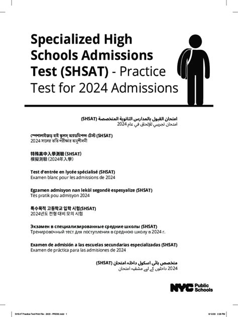 Fillable Online Official Shsat Practice Test Form A For 2024