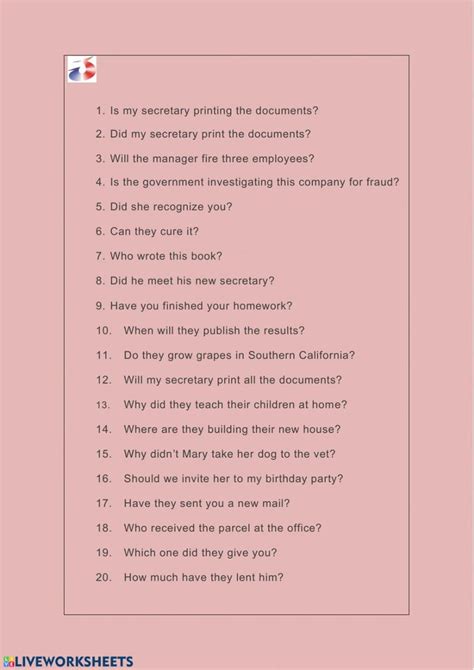 Passive Voice Interrogative Worksheet