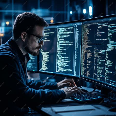 A Programmer Working Late At Night Focused On His Code On Three