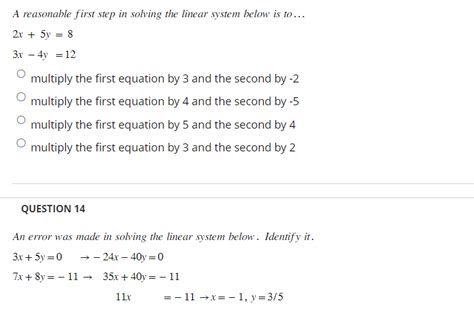 Solved A Reasonable First Step In Solving The Linear System