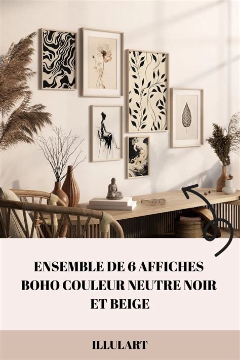 Ensemble De 6 Affiches Boho Couleur Neutre Noir Et Beige Botanique Et Aesthetic Décoration