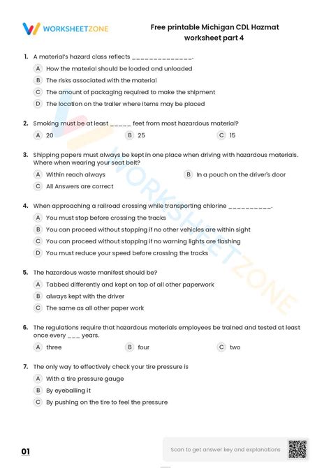 Free Printable Michigan Cdl Hazmat Worksheet Part 4