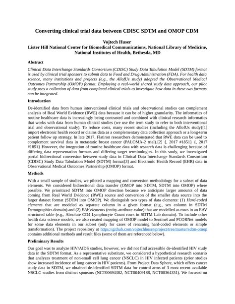 Pdf Converting Clinical Trial Data Between Cdisc Sdtm And Omop Cdm