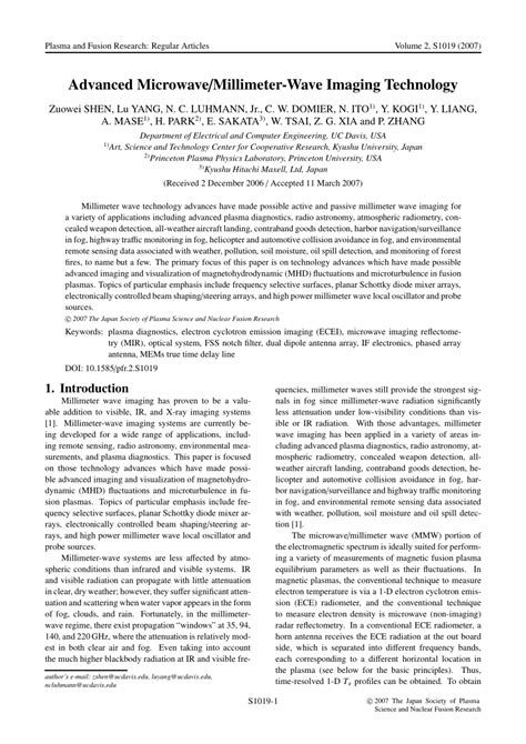 Pdf Advanced Microwavemillimeter Wave Imaging Technology