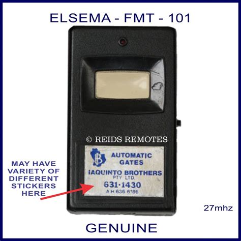Elsema Fmt 101 Black 27mhz Garage And Gate Remote With 1 White Button