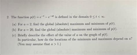 solved 2 the function p t e−t−e−at is defined in the