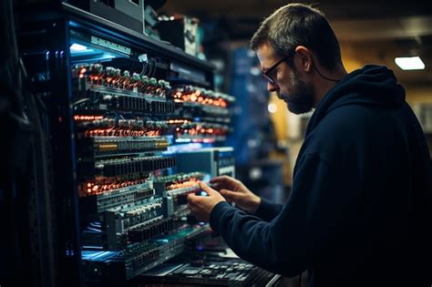 Premium Photo System Administrators Or Sysadmins Are Servicing Server Racks Ar C V