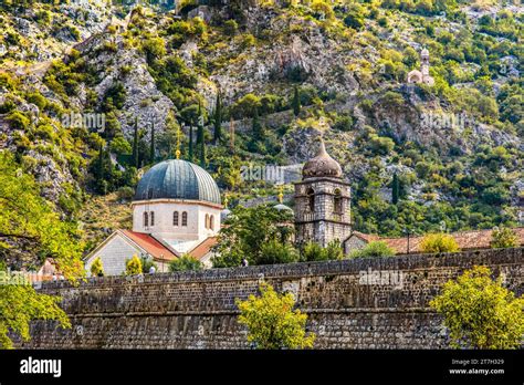 Fortress Wall With St Nicholas Church Medieval Town Of Kotor With