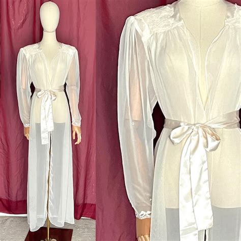 Lacy Sheer Robe Caftan Kimono Peignoir Vintage Lin Gem