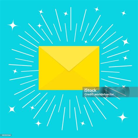 읽지 않은 메일 알림입니다 이메일 아이콘입니다 빛나는 스파클 효과 노란 종이 봉투 편지 템플릿입니다 새 메시지 표시 기호입니다 하나의 메시지입니다 평면 디자인입니다 파란색