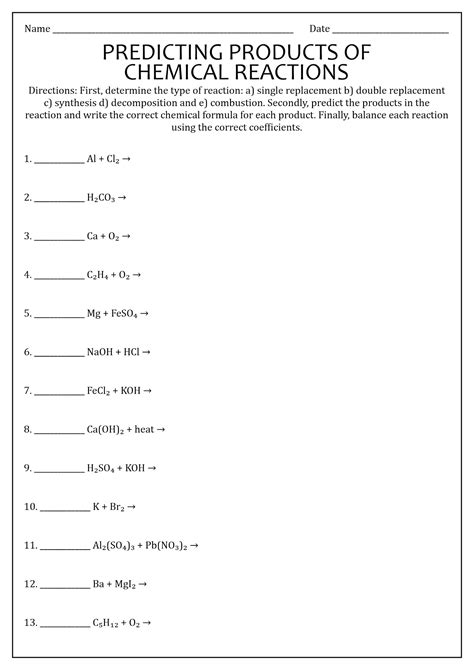 Chemical Reaction Worksheet Doc
