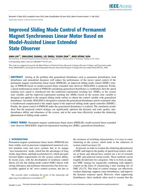 Pdf Improved Sliding Mode Control Of Permanent Magnet Synchronous Linear Motor Based On Model