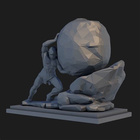 🗿 Sisyphus And The Eternal Boulder Statue Stl Low Poly Mythology Sculpture・ Stl File For 3d