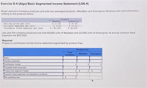 Solved Exercise 6 4 Algo Basic Segmented Income Statement