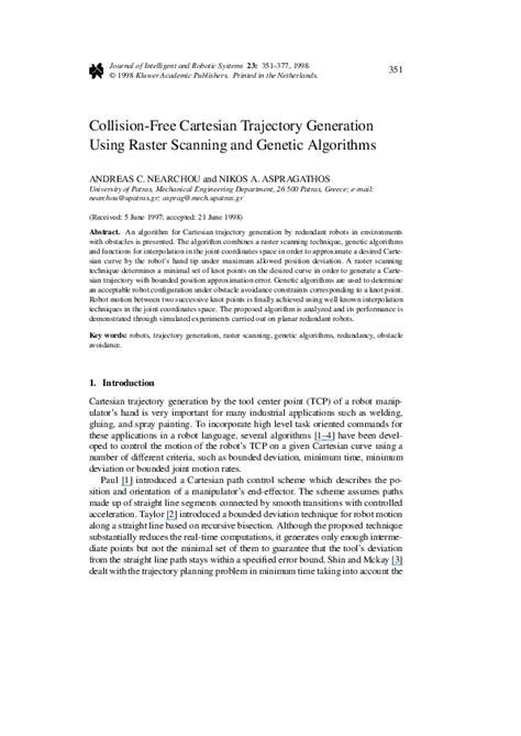 Pdf Collision Free Cartesian Trajectory Generation Using Raster