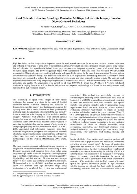 Pdf Road Network Extraction From High Resolution Multispectral Satellite Imagery Based On