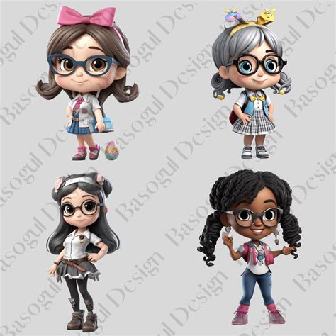 Nerd Chibi Girl Clipart Png Chibi GIRL Clipart Printable Clipart Black Girl Charming Clipart