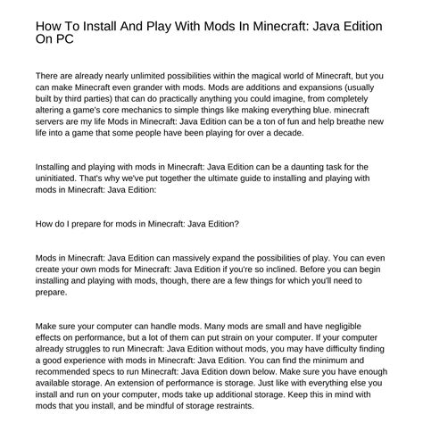 how to install and play with mods in minecraft java edition on pczkvbz