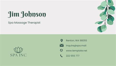 Free Spa Massage Therapist Business Card Template To Edit Online