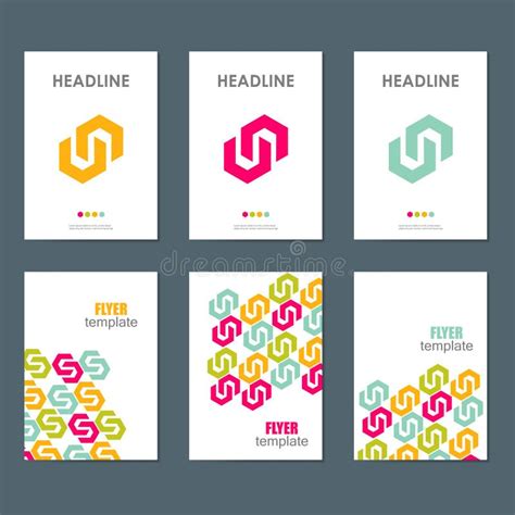 Six Business Brochure Design Layout Template With Hexagon Pattern Stock Vector Illustration