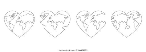 World Map Continuous Line Drawing Heart Stock Vector Royalty Free 2186479275 Shutterstock