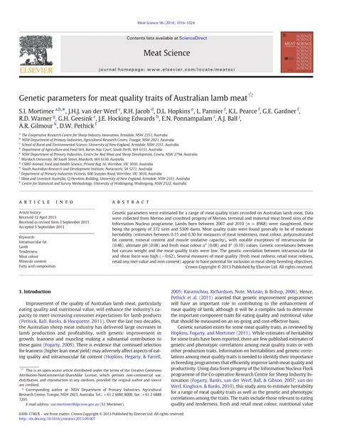 Pdf Genetic Parameters For Meat Quality Traits Of Australian Lamb Meat