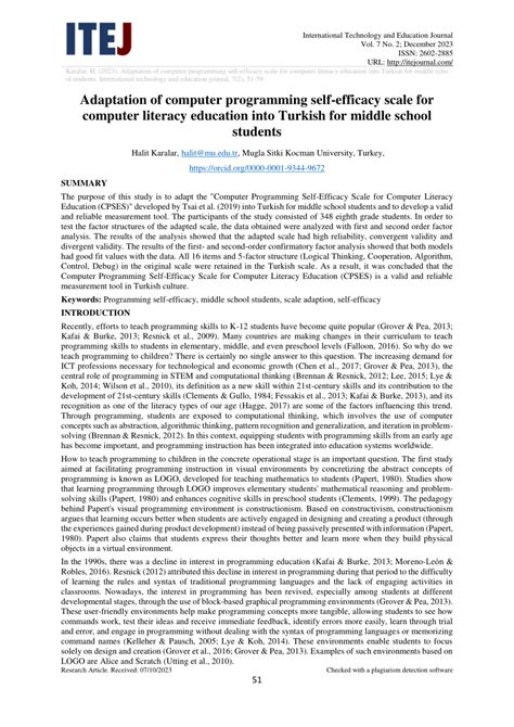 Pdf Adaptation Of Computer Programming Self Efficacy Scale For Computer Literacy Education