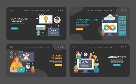 Premium Vector Devops Web Banner Or Landing Page Dark Or Night Mode