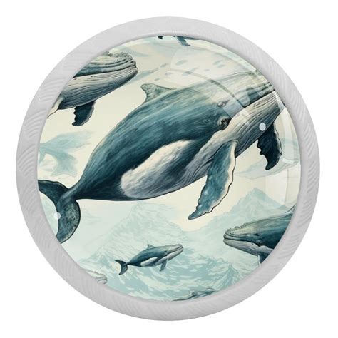 Whale Pattern 4pcs Cabinet Knobs Pulls Fluorescent Drawer Handle