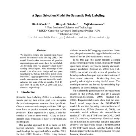 A Span Selection Model For Semantic Role Labeling Acl Anthology