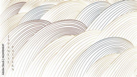 Japanese Background With Line Art Pattern Vector Abstract Landscape Hand Drawn Wave With Ocean