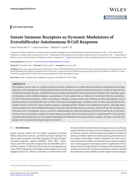 Innate Immune Receptors As Dynamic Modulators Of Extrafollicular