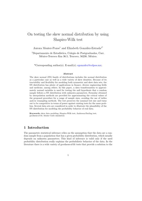 Pdf On Testing The Skew Normal Distribution By Using Shapirowilk Test