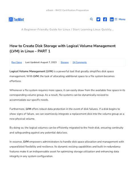 How To Create Disk Storage With Lvm In Linux Part 1 Pdf Computing