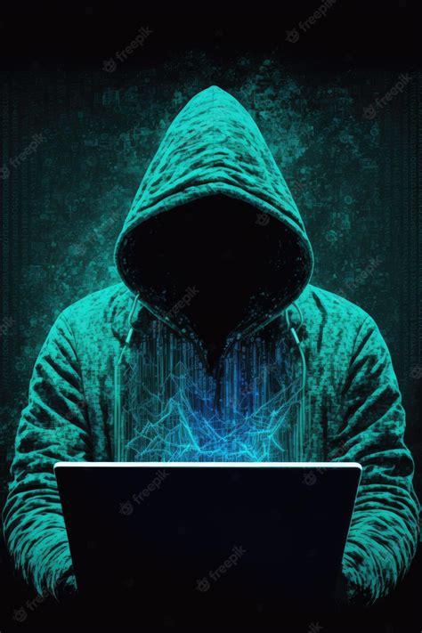 Premium Photo Hacker In Hoodie Using Laptop Over Digital Data Background Created Using