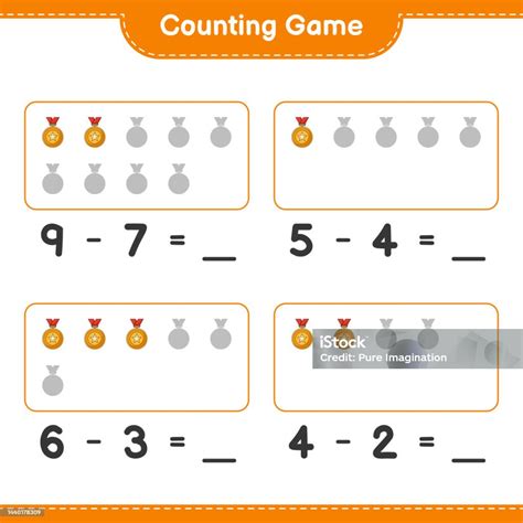 카운트와 매치 트로피의 수를 계산하고 올바른 숫자와 일치 교육 어린이 게임 인쇄 가능한 워크 시트 벡터 일러스트 레이 션 0명에 대한 스톡 벡터 아트 및 기타 이미지