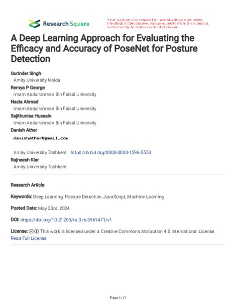 Pdf A Deep Learning Approach For Evaluating The Efficacy And Accuracy Of Posenet For Posture