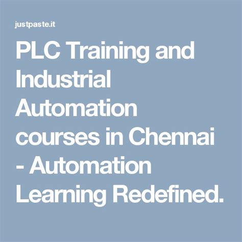 Plc Training And Industrial Automation Courses In Chennai Automation